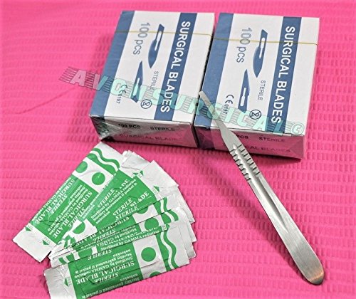 200 Surgical Scalpel Blades #22 Sterile Carbon Steel + 1 Scalpel Handle ...