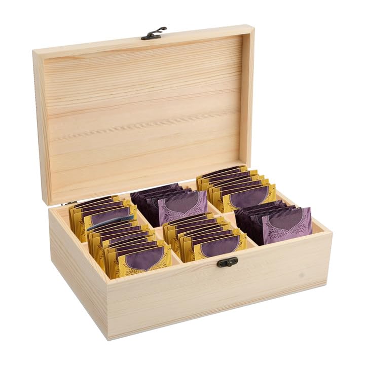Wooden Box, 30x20x10 cm Tea Box Storage, Tea Chest Boxes Wooden with 6 ...