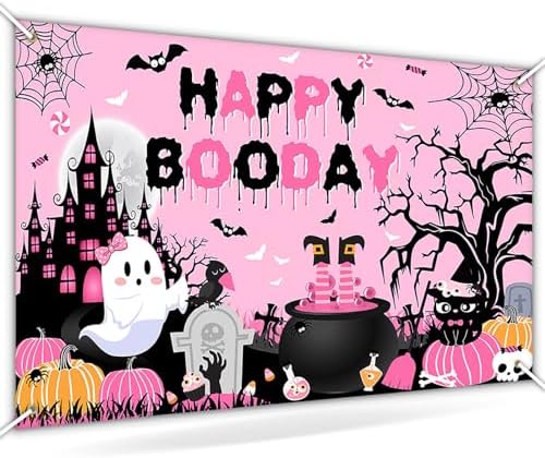 Amazon.com: Pink Black Happy Boo Day Banner Garland for Pink and Black ...