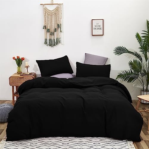 Amazon.com: Houseri Black Comforter Set Queen Solid Black Bedding ...