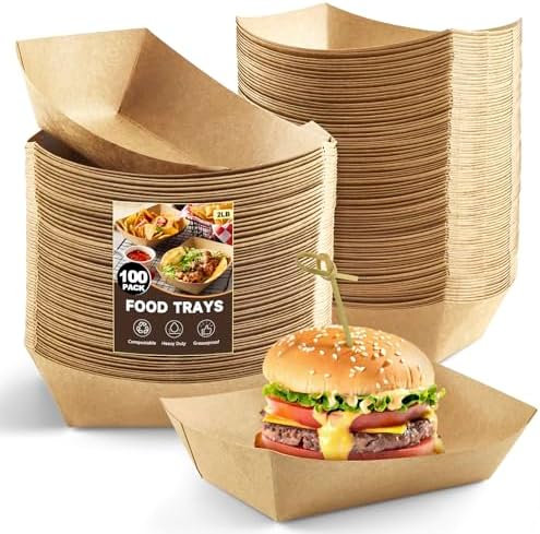 Amazon.com: [250 Pack] Large Disposable Brown Kraft Paper Food Trays, 2 ...