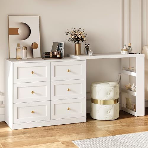 Amazon.com: RoyalCraft Vanity Desk and Dresser Combo, 67" L Extendable ...