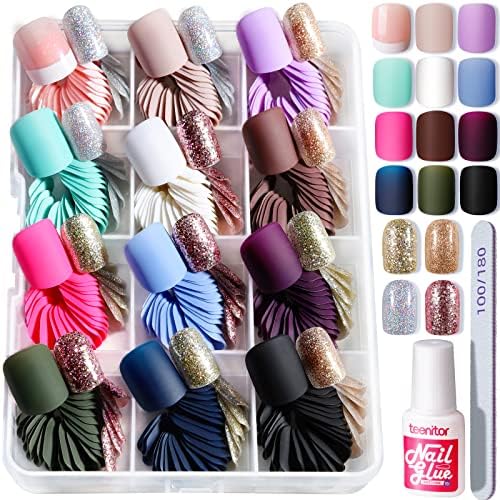 Amazon.com: FANDAMEI Short Press on Nails, 24 Packs 576PCS Short Round ...