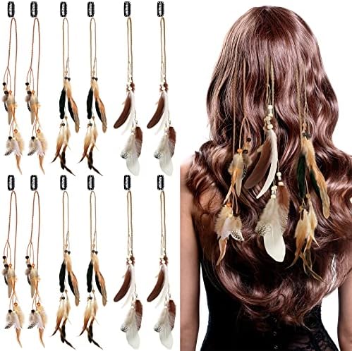 Amazon.com : Geyoga 12 Pcs Feather Hair Clip Boho Hair Extensions with ...