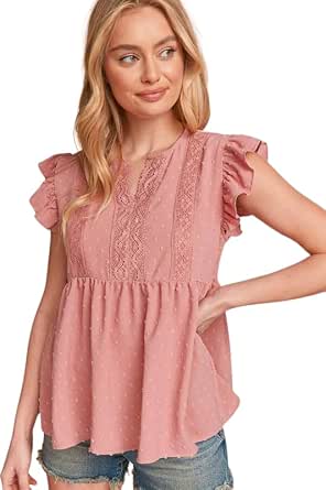 Haptics Womens Dusty Rose Swiss Dot Ruffle Sleeve Tunic Top at Amazon ...