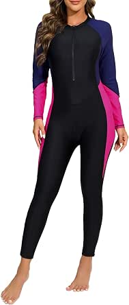 Halcurt Women's Full Coverage Swimsuit One Piece Rash Guard Athletic ...