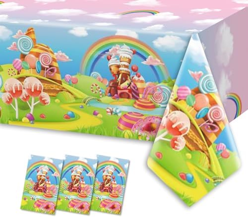 Amazon.com: ANFGANC 3 Pack Candyland Birthday Tablecloths Ice Cream ...