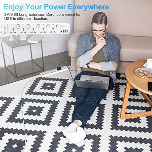 VANENIK Universal Extension Lead with USB C Slot 3M – 5 Gang Way ...