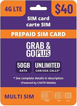 CHATR Mobile 4G LTE Prepaid 40$ SIM Card Starter Kit - Unlimited Talk ...