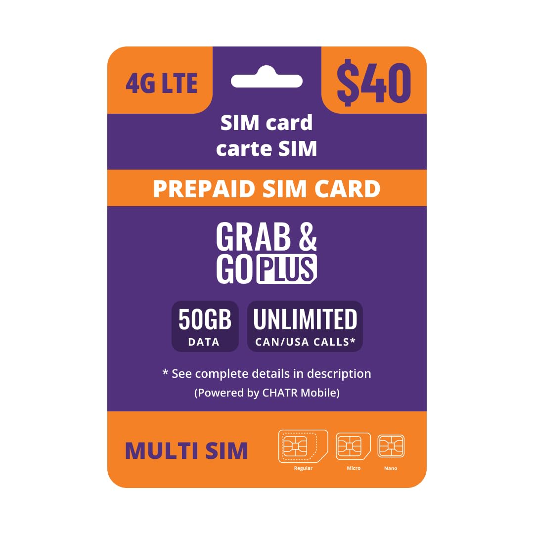 Grab & Go Plus 4G Prepaid 40$ SIM Card Starter Kit - Unlimited Talk ...