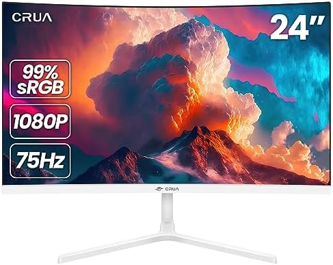 CRUA 24 Inch White Monitor, FHD(1920×1080p) 75Hz 99% sRGB Computer ...