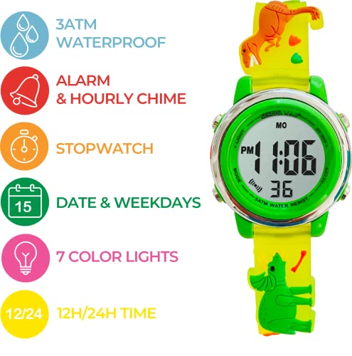 Buy Kids 3D Digital First Watch - Waterproof, 7 Colors Light with Alarm ...