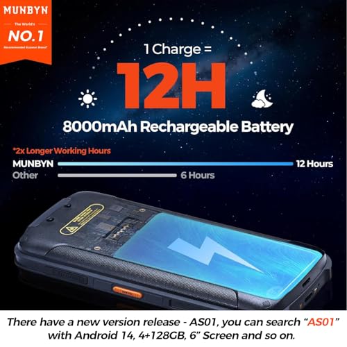 Buy MUNBYN Android Barcode Scanner Full Screen, 8000mAh Mobile Computer ...