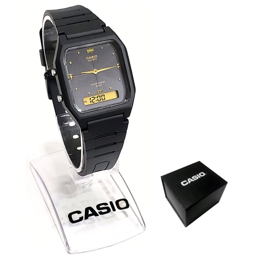 CASIO Men's Duo Dual Time Zone Analog Digital Watch, Black Dial, Black ...