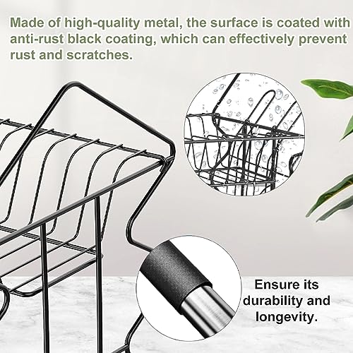 KARBAG 2 Tier Black Dish Drainer Rack with Drip Tray, Stainless Steel ...