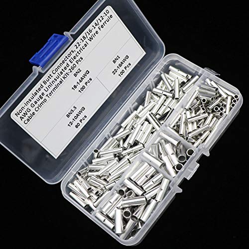 Snapklik.com : 260 Pcs Non Insulated Butt Connectors 22-18/16-14/12-10 ...