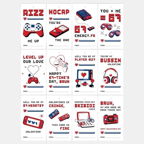Amazon.com: 12 Pack Slang 67 Gaming Valentine Cards for Kids, Class ...