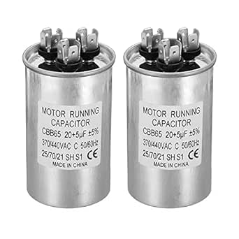 PATIKIL 20+5uF ±5% 20/5MDF 370/440V AC Fan Start Capacitor,2Pcs CBB65 Circular Dual Run ...
