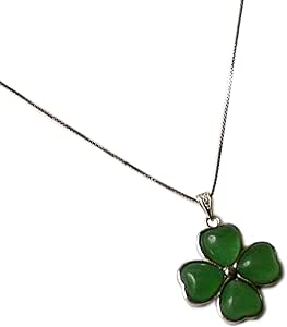 Amazon.com: Lovasong Four Leaf Clover Jade Pendant 925 Silver Necklace Natural Green Aventurine ...