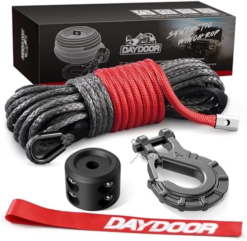 DAYDOOR Synthetic Winch Rope, 1/4'' x 50ft 10,000LBS Synthetic Winch ...
