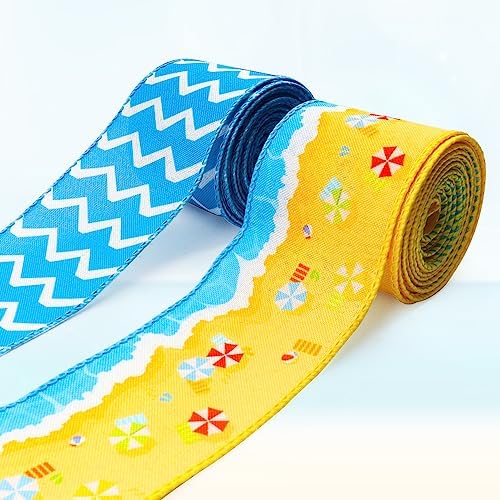 Amazon.com: ABTOLS 2 Roll 10 Yards Blue Stripe Ribbons 2.5", Sand Beach ...