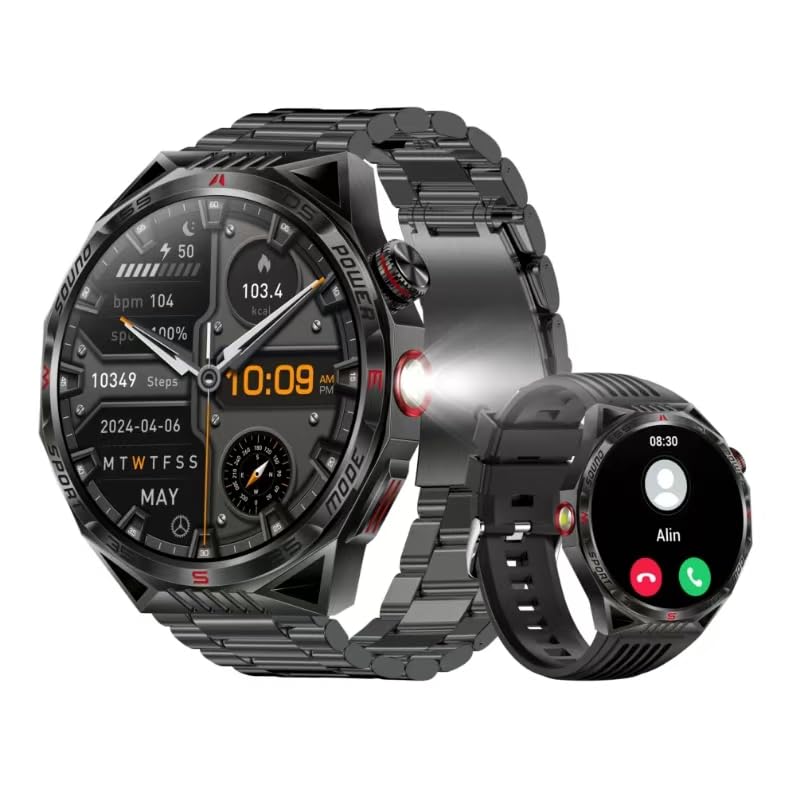 Amazon | スマートウォッチ 【2025進化モデル 1.85インチ超大画面 軍用規格 2種ベルト付き 高輝度懐中電灯付き サファイアガラス搭載】 iphone対応 アンドロイド対応 ...