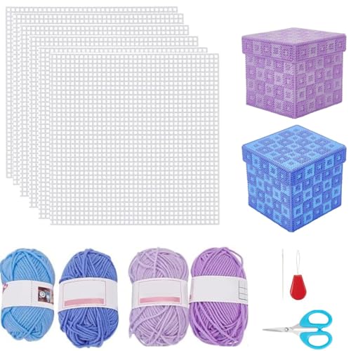 FREEBLOSS 2 Set Plastic Canvas Box Kit Cross Stitch Kit for Beginners ...