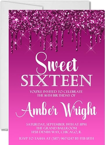 Amazon.com: Pink Sweet 16 Invitations, Rose Gold Sweet 16 Invitations ...