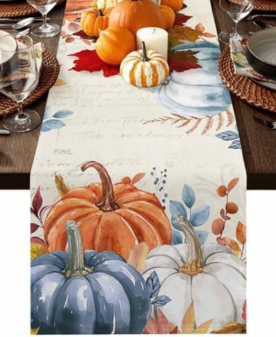 Amazon.com: AgQrDkrc Fall Table Runner,Pumpkin Maple Leaf Table Runners ...
