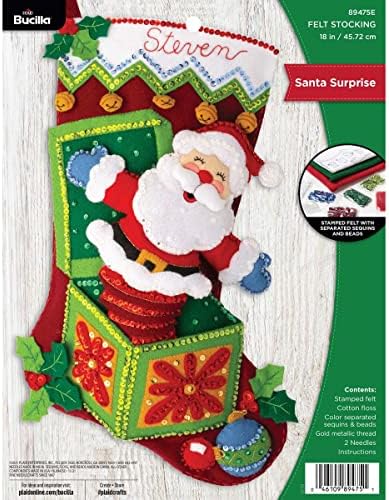 Amazon.com: Bucilla Felt Applique Stocking Kit, Santa's Gift Galore 18 ...
