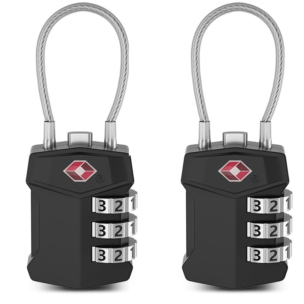 TSA Approved Luggage Locks,(2 Pack),Big Digit Easy Read Dials Cable ...