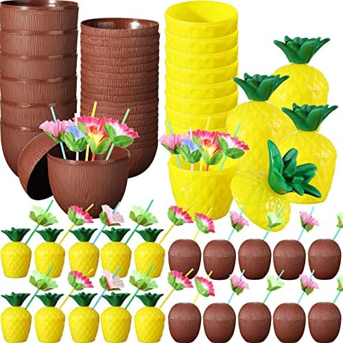 Amazon.com: Amyhill 60 Pcs Tropical Pineapple Coconut Cups Plastic ...