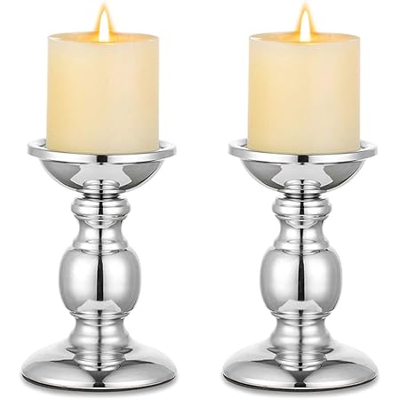 Amazon.com: Nuptio Silver Pillar Candle Holders, Wedding Centerpieces Metal Candle Holder for ...