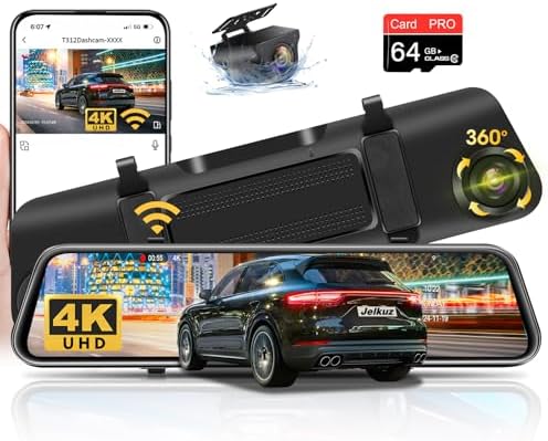 Pelsee P12 Plus 4K WiFi Rear View Mirror Camera, 12" Mirror Dash Cam ...