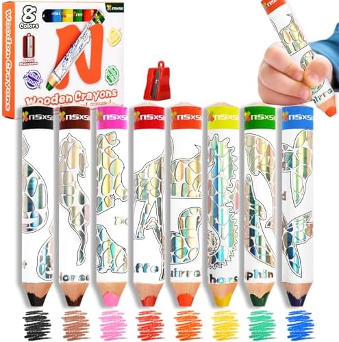 nsxsu Wooden 3 in 1 Jumbo Crayons for Toddlers & Kids, Chunky Washable ...