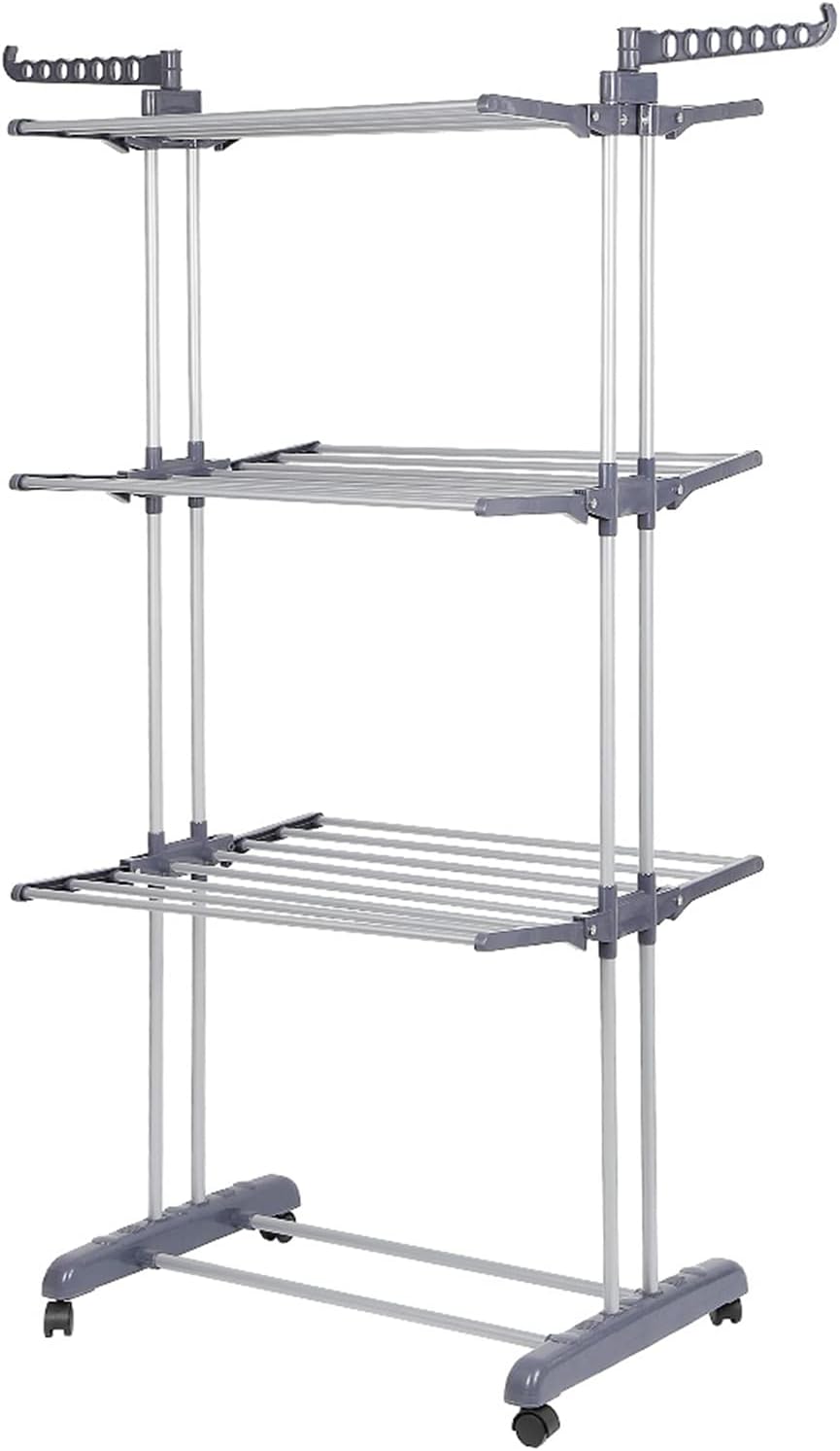 Homewell Droogrek met wieltjes, 4 niveaus, inklapbaar wasrek, staande ...