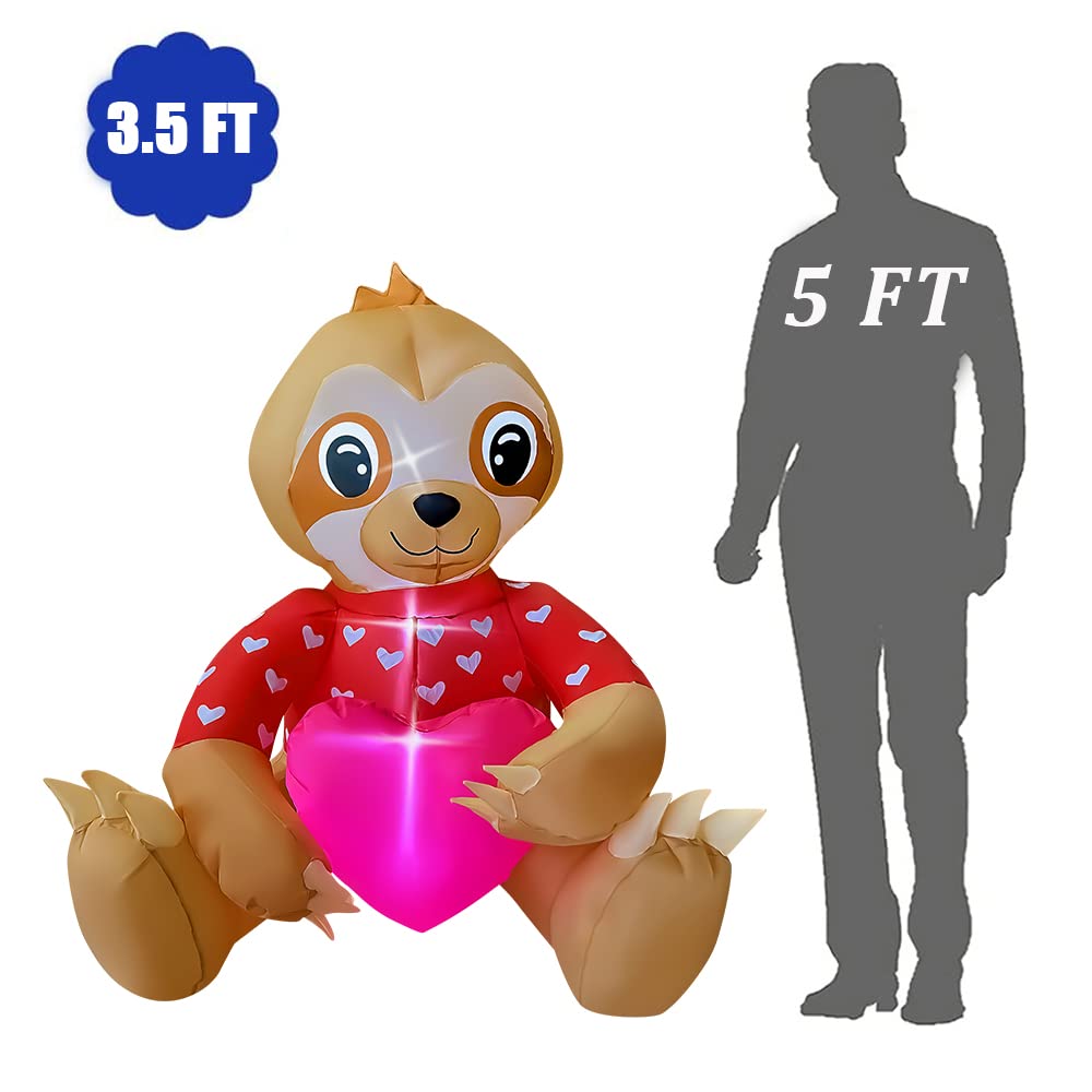 JOYEASE 3.5 Ft Valentine's Day Inflatable Sloth with Heart Light Up ...