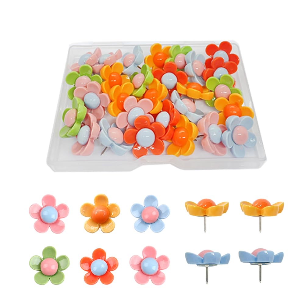 Amazon.com: 30 pcs Colorful Floret Push Pin Cute Decorative Thumbtacks ...