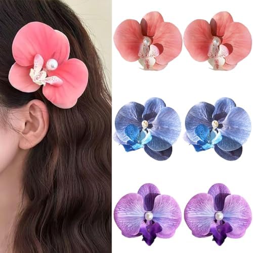 Amazon.com : Flower Hair Clips 6 Pcs - Hawaiian Tropical Orchid Hair ...