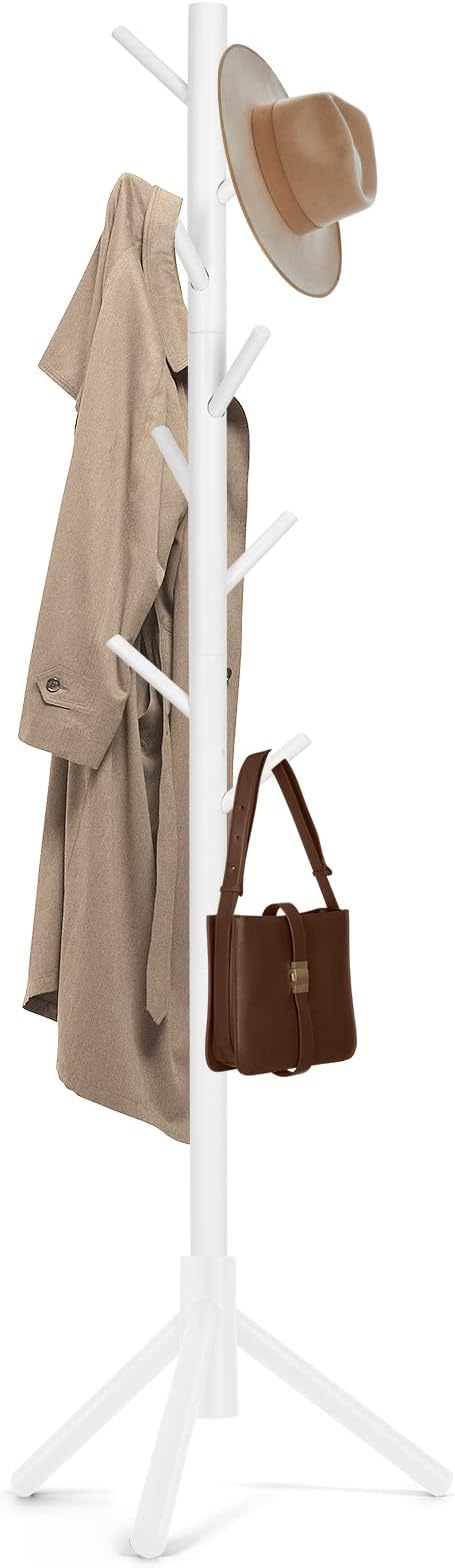Amazon.com: AMERIHOMESTORE White Modern Standing Coat & Hat Rack : Home ...