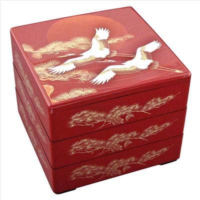 Lacquer Three tier Jubako box Red : Amazon.in