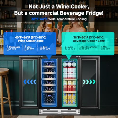 BODEGA 24 Inch Beverage and Wine Refrigerator, Dual Zone Wine Cooler ...