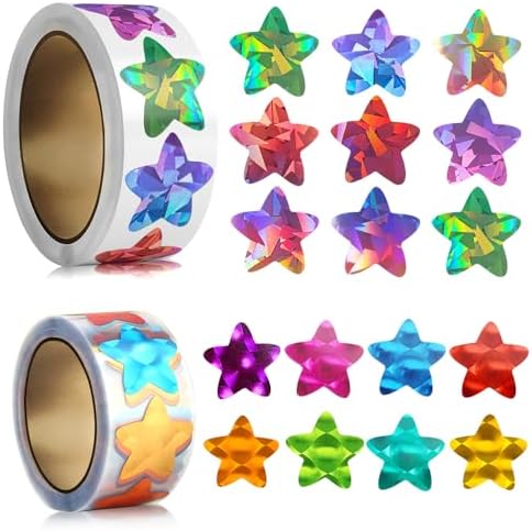 Amazon.com : 2 Rolls Holographic Star Stickers for Kids Reward ...
