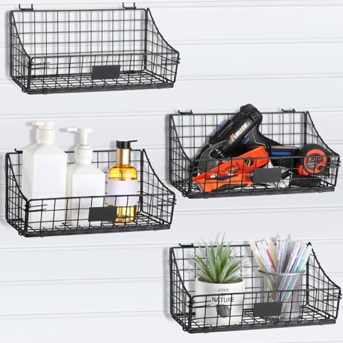 Amazon.com: Skybooly 4 Pcs Slatwall Baskets with Hooks Wire Hanging ...