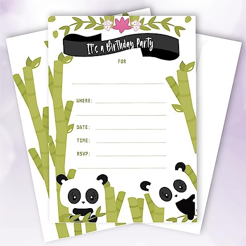 Amazon.com : grapehiker 20 Sets Panda Birthday Party Invitations With ...