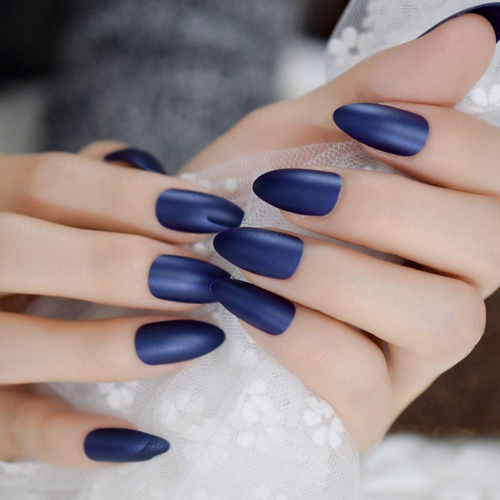 Matte Blue Stiletto Nails