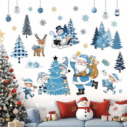 Amazon.com: Decalmile Blue Santa Claus Christmas Window Wall Decals ...