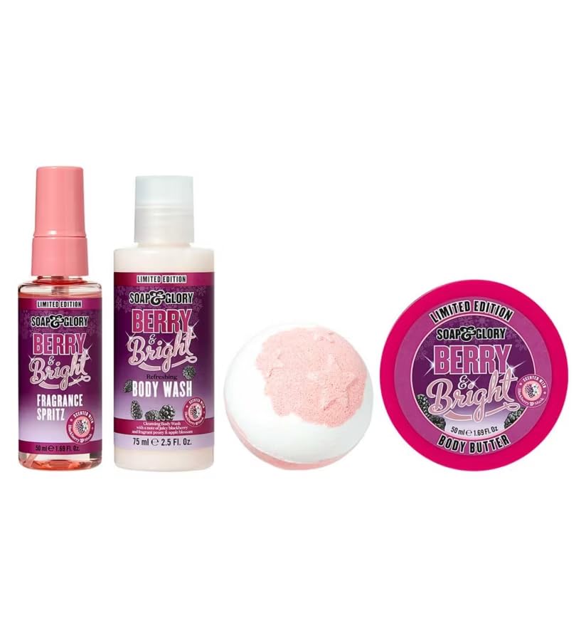 Soap & Glory Be Berry and Bright 4-Piece Gift Set – Body Butter, Shower Gel, Hand Cream, Lip ...