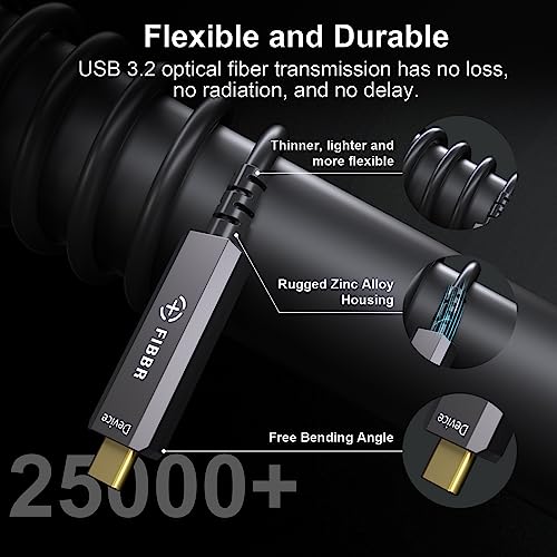 FIBBR Fiber Optic USB A to USB C Cable 15M, 10Gbps Long Distance Data ...