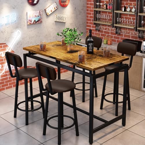 Amazon.com - Lamerge Bar Table and Chairs Set Industrial Wood Kitchen ...